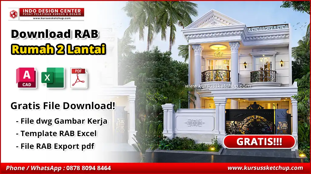 Download RAB Bangunan Rumah 2 Lantai Kode 07 - Kursus SketchUp Murah ...