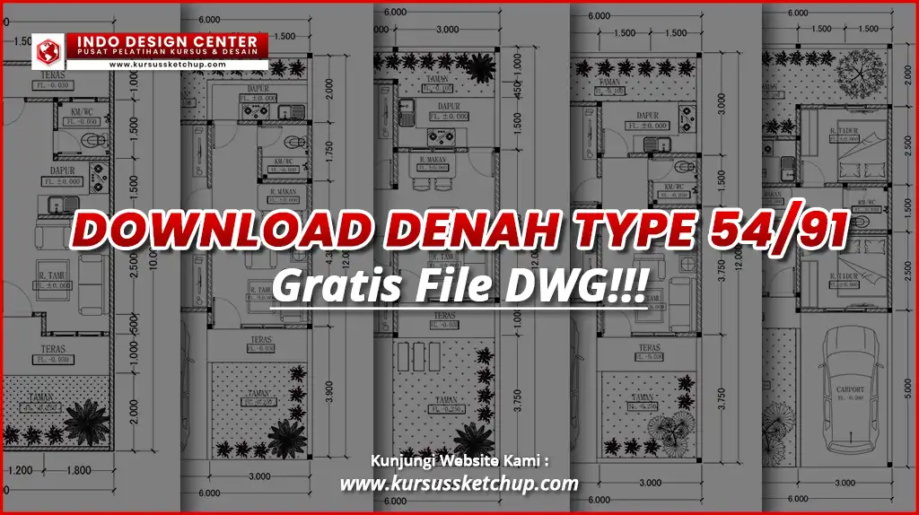 Download Denah Rumah Type 54 Kode 09 - Kursus SketchUp Murah | Indo Design Center