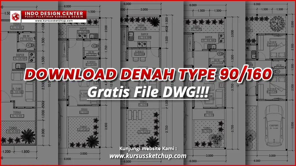 Download Denah Rumah Type 90 Kode 04 - Kursus SketchUp Murah | Indo ...