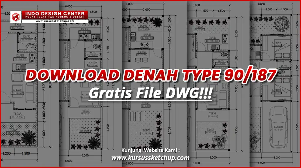 Download Denah Rumah Type 90 Kode 05 - Kursus SketchUp Murah | Indo ...