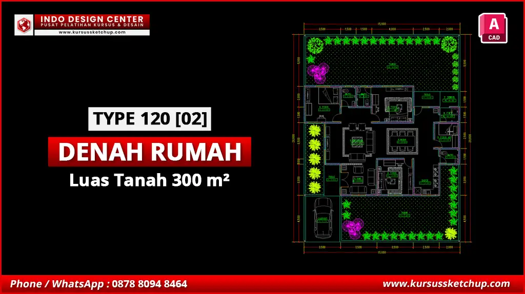 File Denah Rumah Type 120 Kode 02 - Kursus SketchUp Murah | Indo Design Center