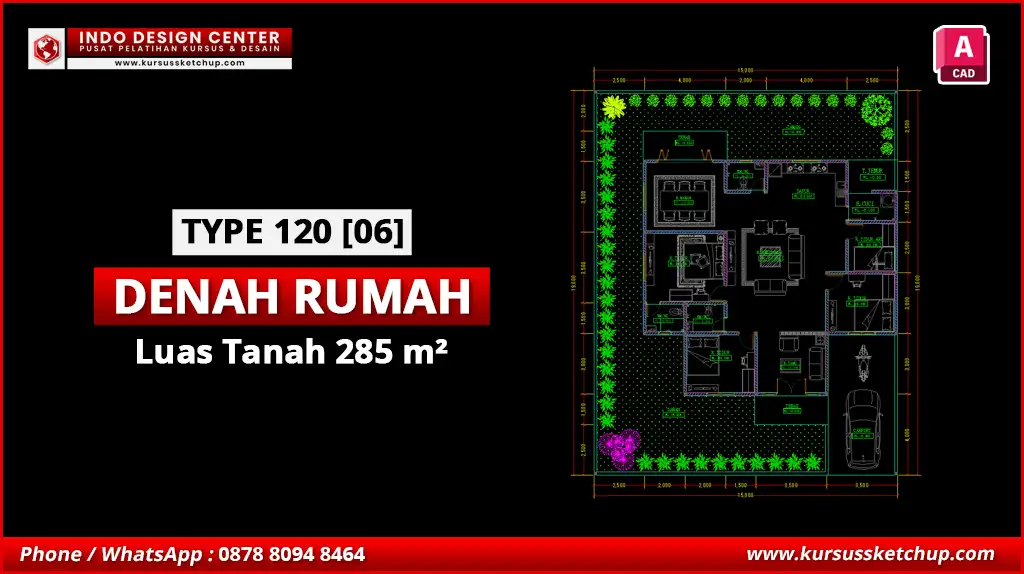 File Denah Rumah Type 120 Kode 06 - Kursus SketchUp Murah | Indo Design ...