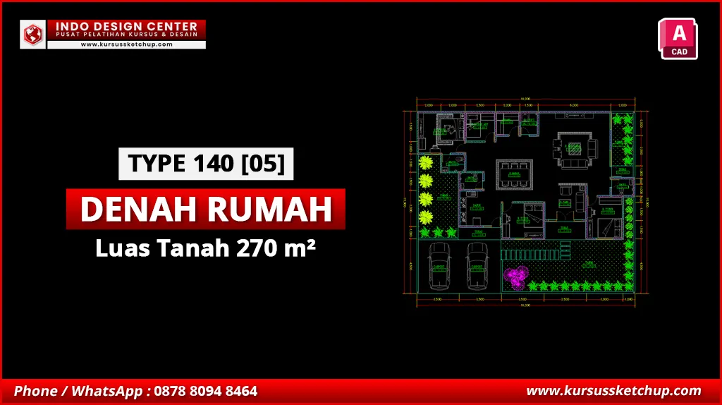 File Denah Rumah Type 140 Kode 05 - Kursus SketchUp Murah | Indo Design ...